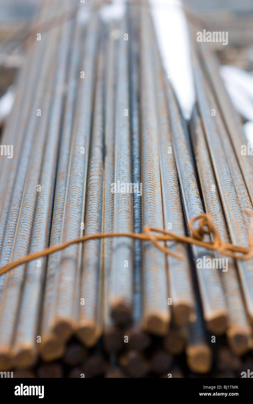 Cross-sectional close-up of Rusty High Tensile Deformed Steel Bar Stock ...