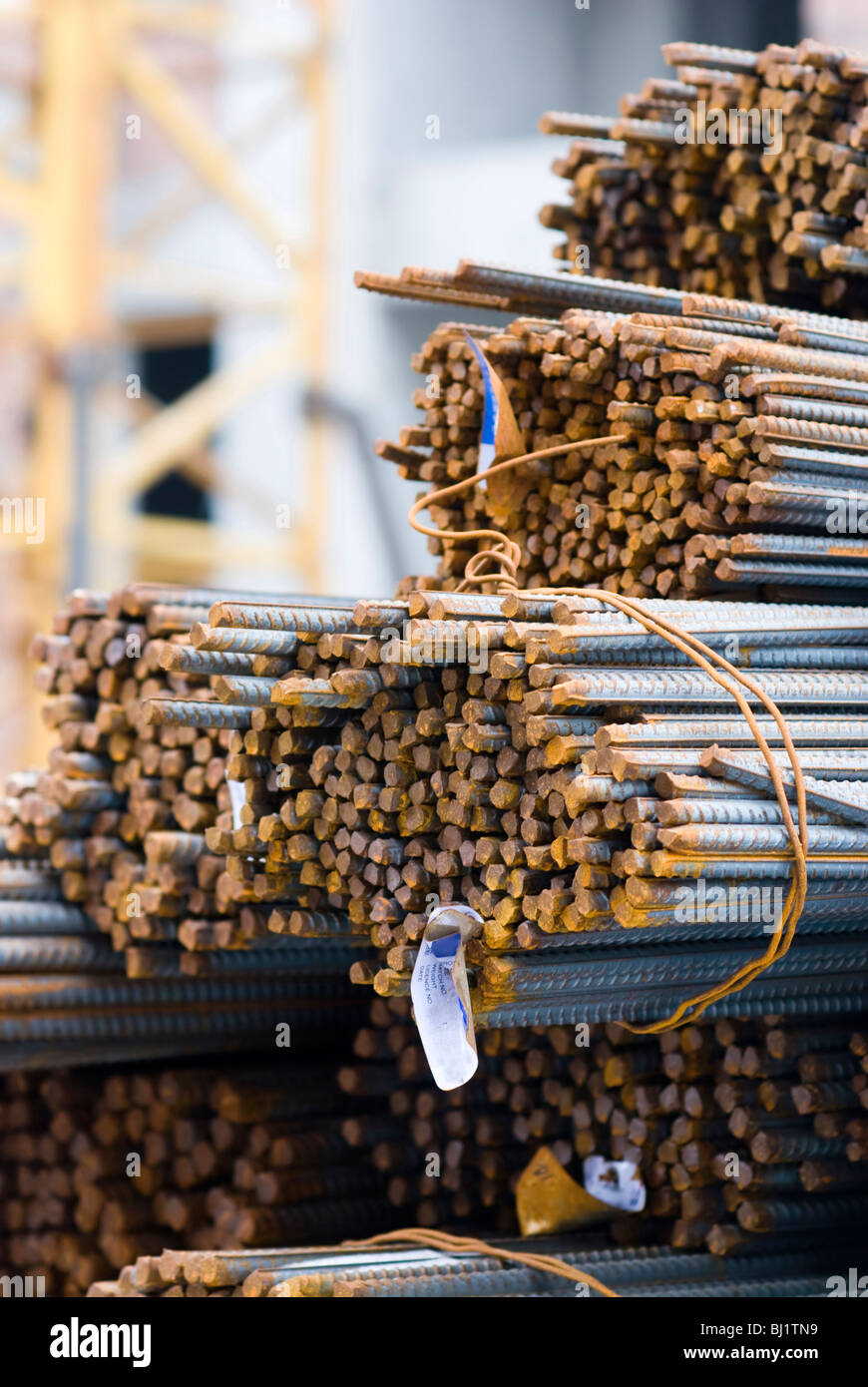 Cross-sectional close-up of Rusty High Tensile Deformed Steel Bar Stock ...