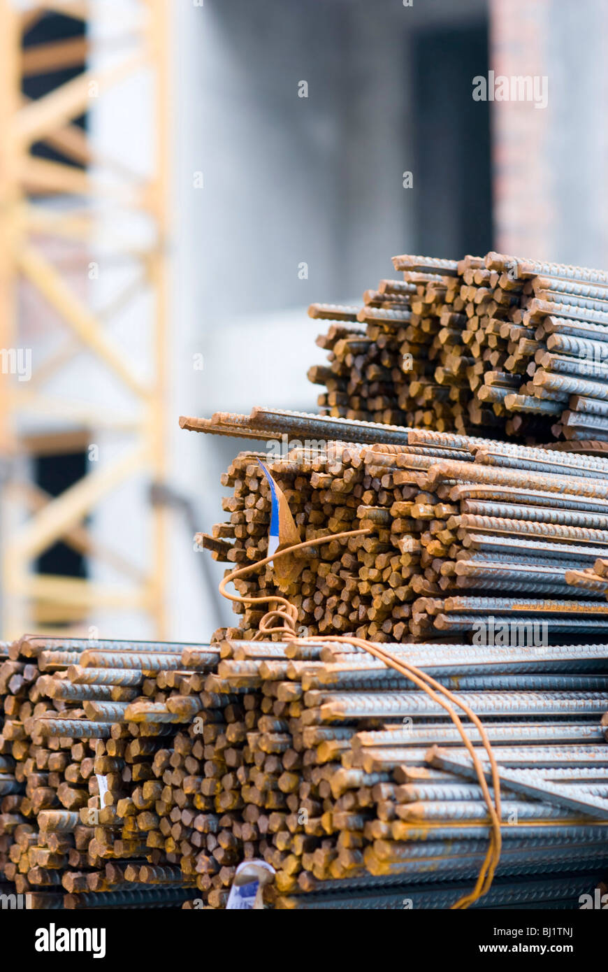 Cross-sectional close-up of Rusty High Tensile Deformed Steel Bar Stock ...
