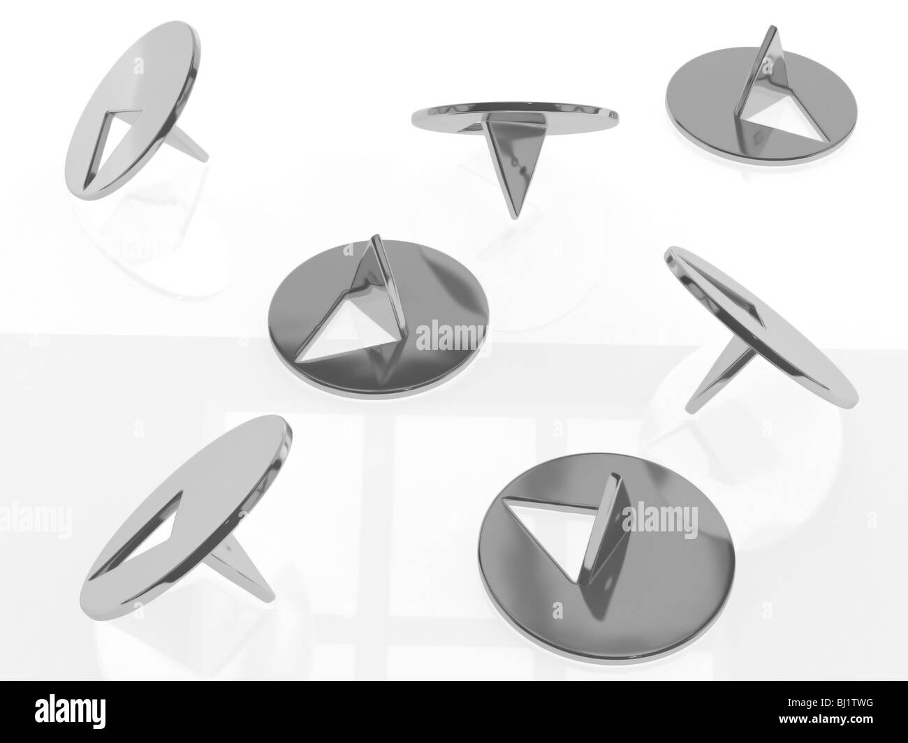 The metallic thumbtacks (drawing pins) on white background Stock Photo ...