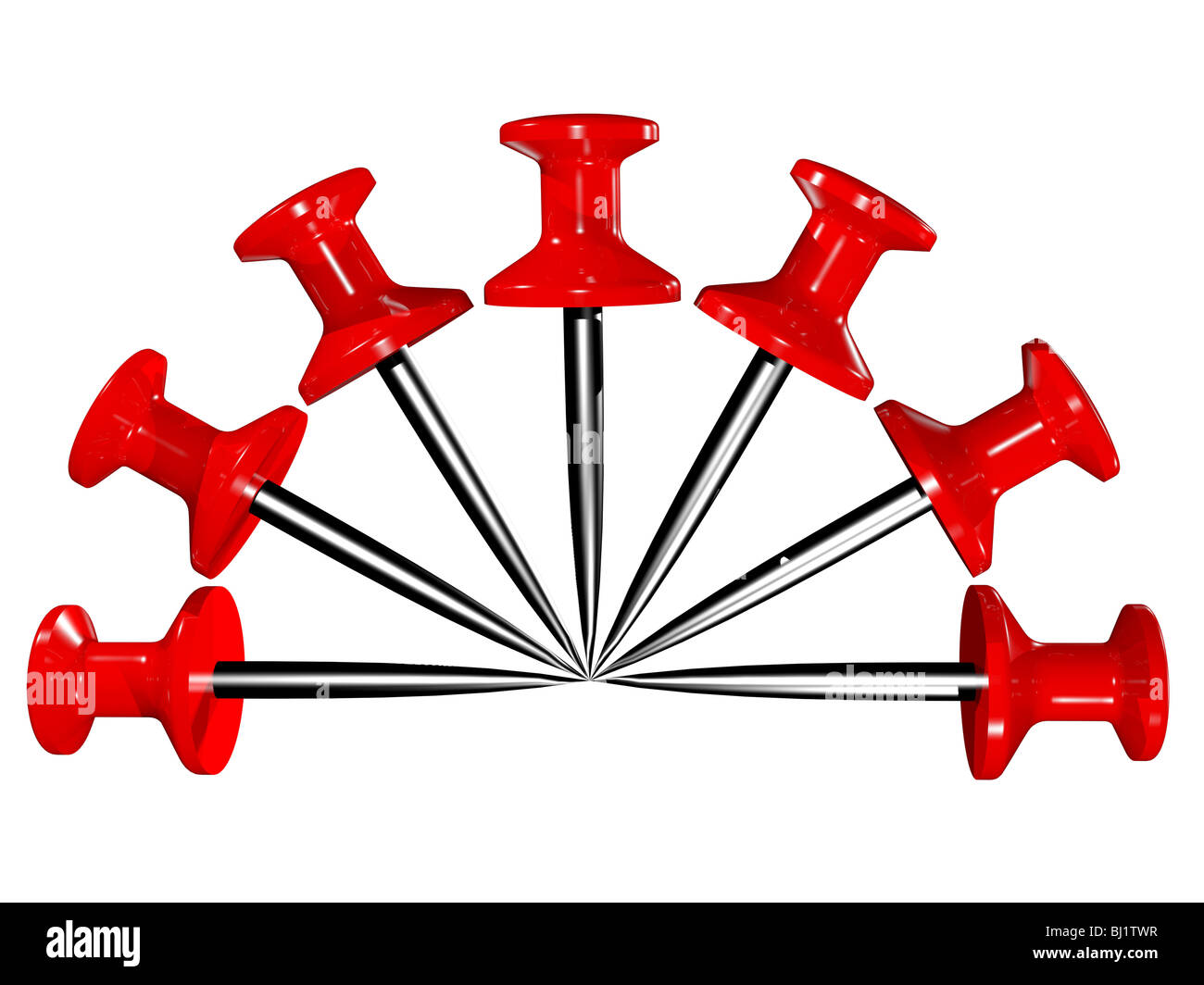 Colored plastic pins placed by the fan on white background Stock Photo ...