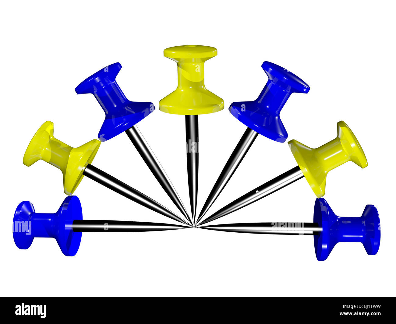 Colored plastic pins placed by the fan on white background Stock Photo ...