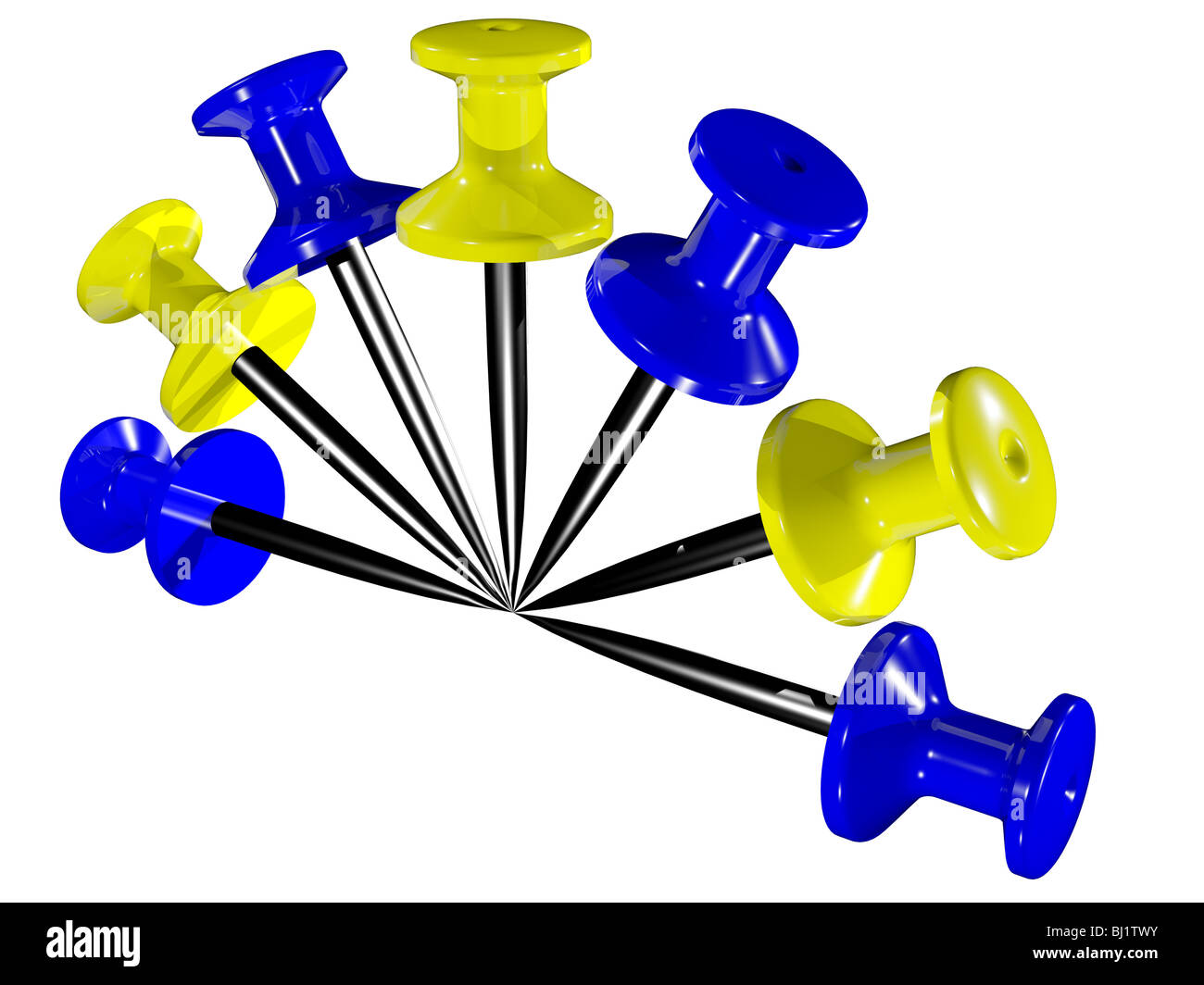 Colored plastic pins placed by the fan on white background Stock Photo ...
