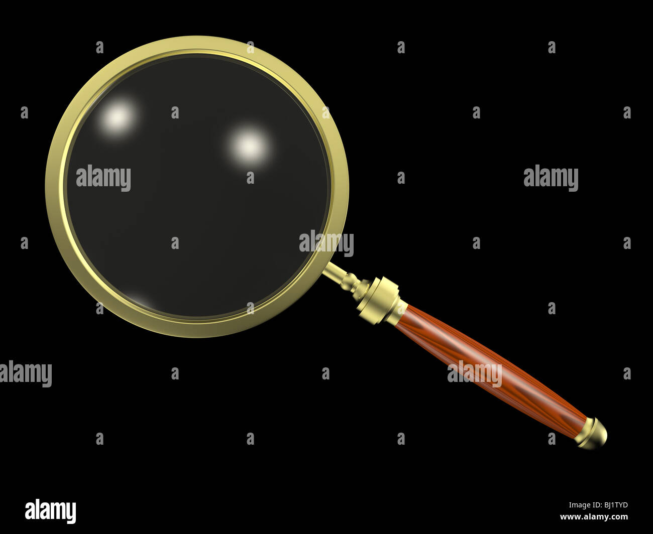 Lens with bronze mount with wooden handle on black background Stock ...