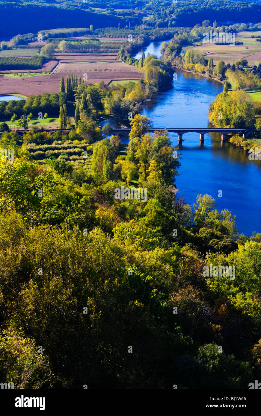 French "River Dordogne", (viewed from Domme) South West France, Europe ...