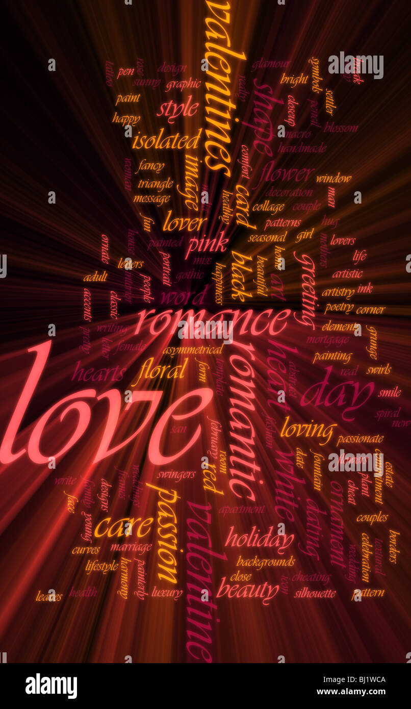 Word cloud concept illustration of love romance glowing light effect ...