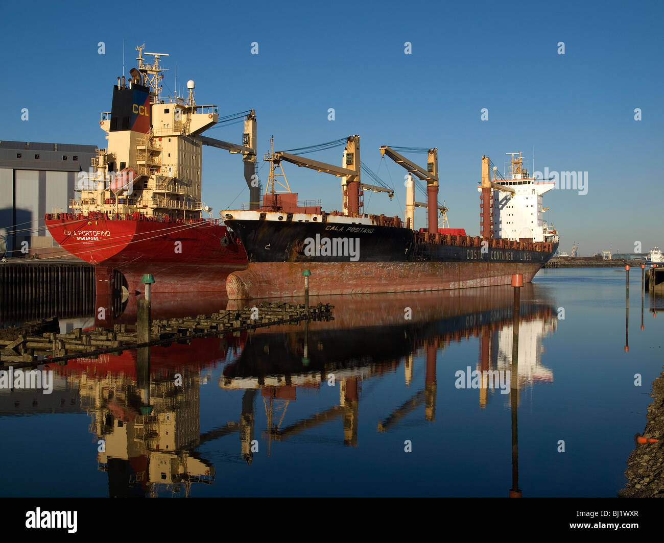 Two cargo ships in the colours of German Company CCL laid up in the ...
