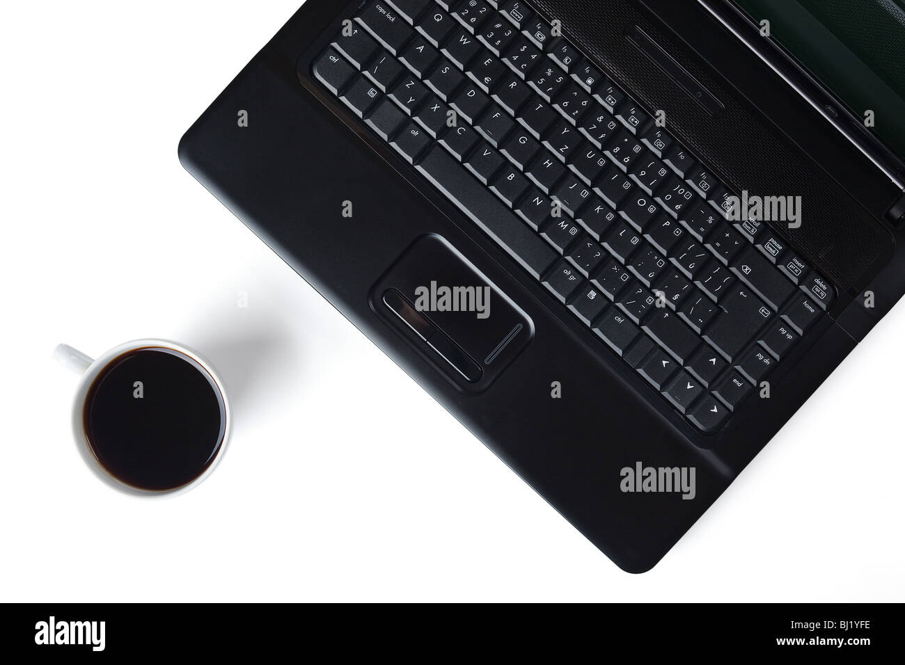 coffee cup and computer on white background Stock Photo - Alamy