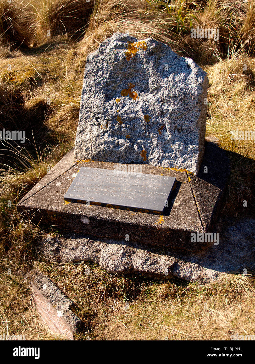 Stone memorial dedicated to St. Piran. Beneath this stone is buried his ...