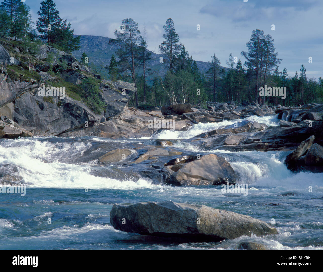 Waterfalls on the Saltelva (River Salt), Saltfjell, Nordland, arctic ...