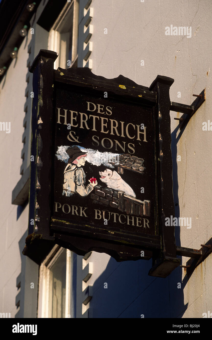Ireland, County Mayo, Westport, butcher's sign Stock Photo - Alamy