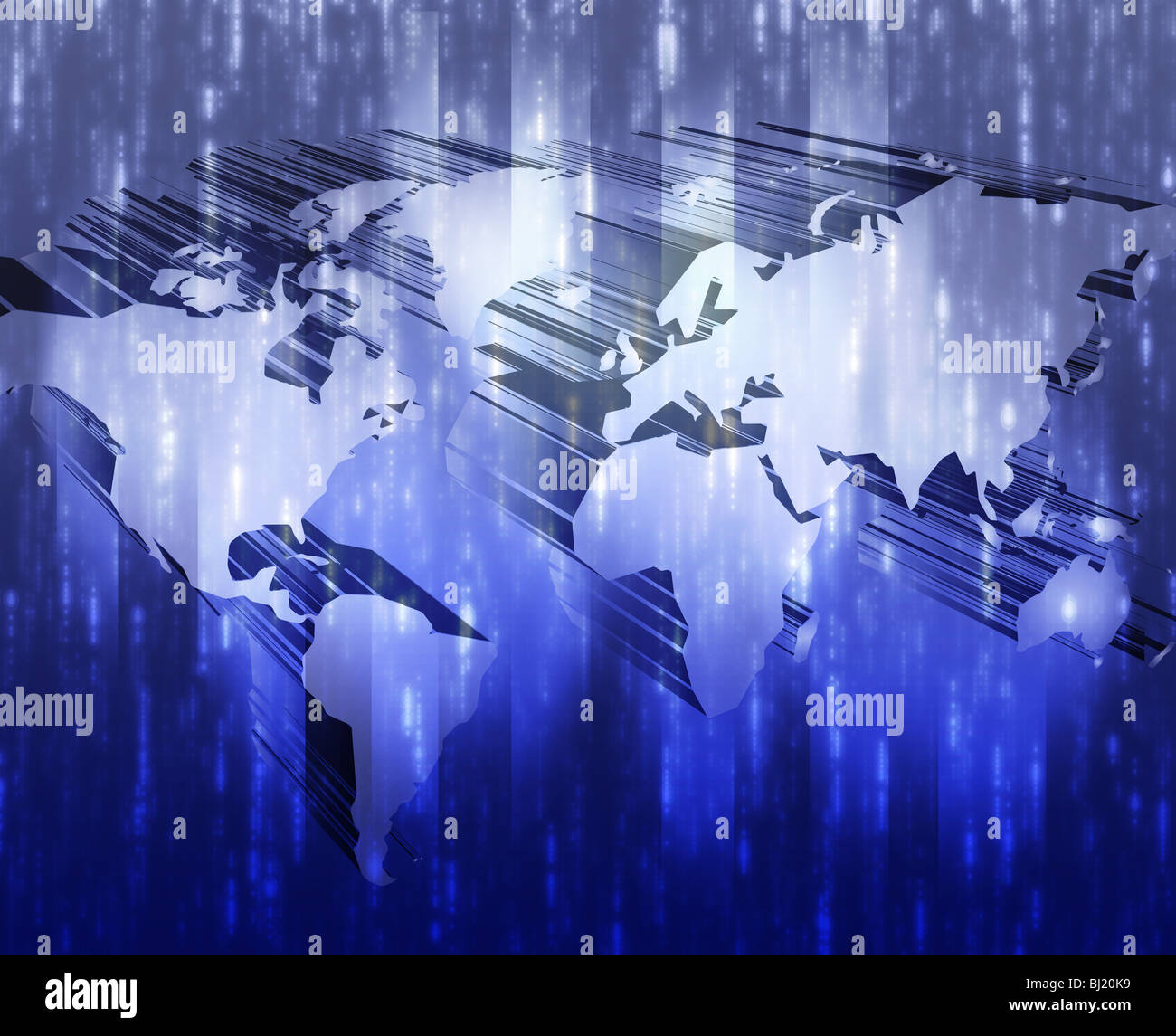 Modern world map with data transfer technology illustration Stock Photo ...