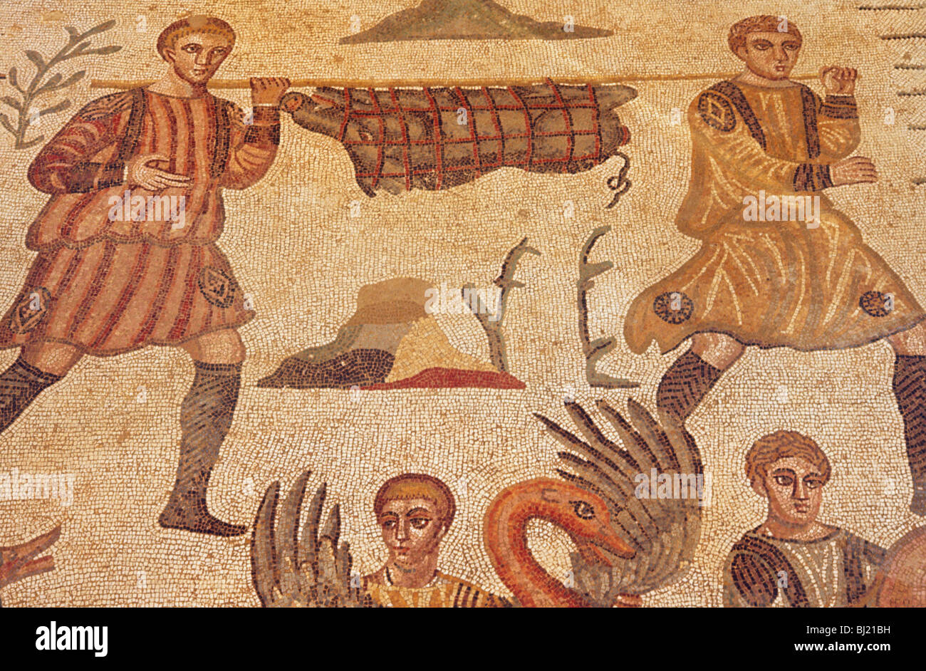 Piazza Armerina, Sicily, Roman mosaic in Imperial Villa, hunting scene ...