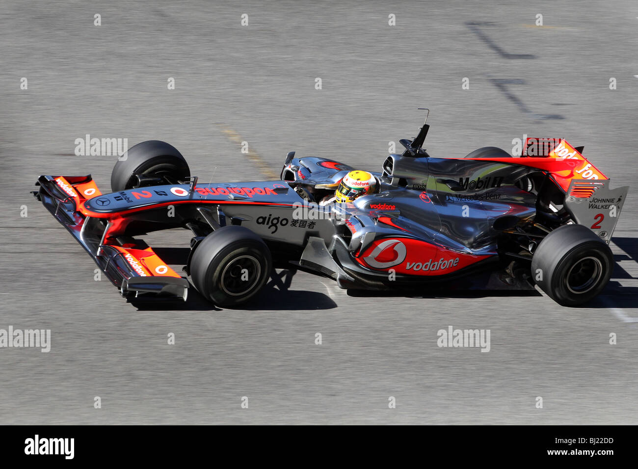 Lewis Hamilton driving the 2010 McLaren Mercedes Formula One car in ...