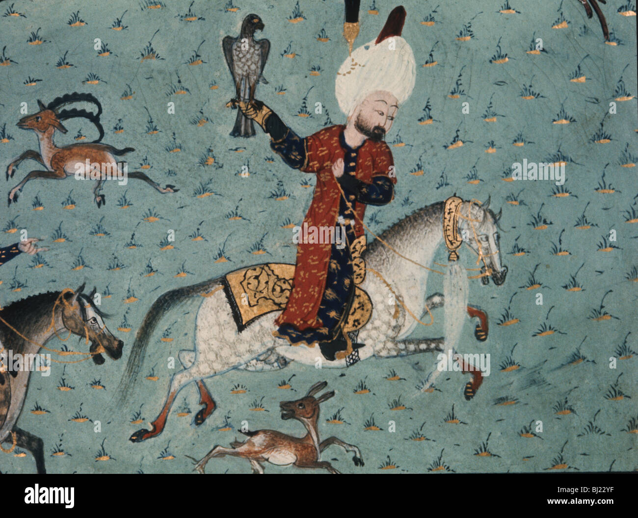 Suleyman hawking, detail from a 16th century Turkish miniature MS ...