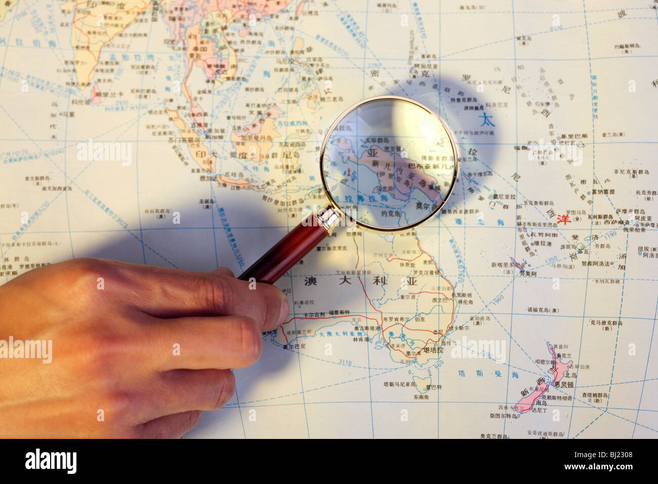 Magnifying glass and Chinese map,still life Stock Photo - Alamy