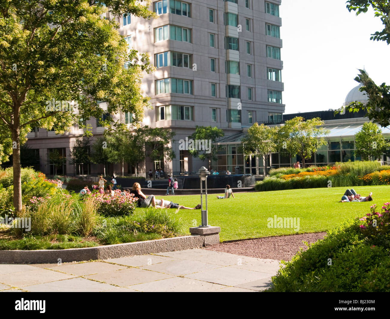 The peaceful courtyard in the Prudential Center in downtown Boston ...