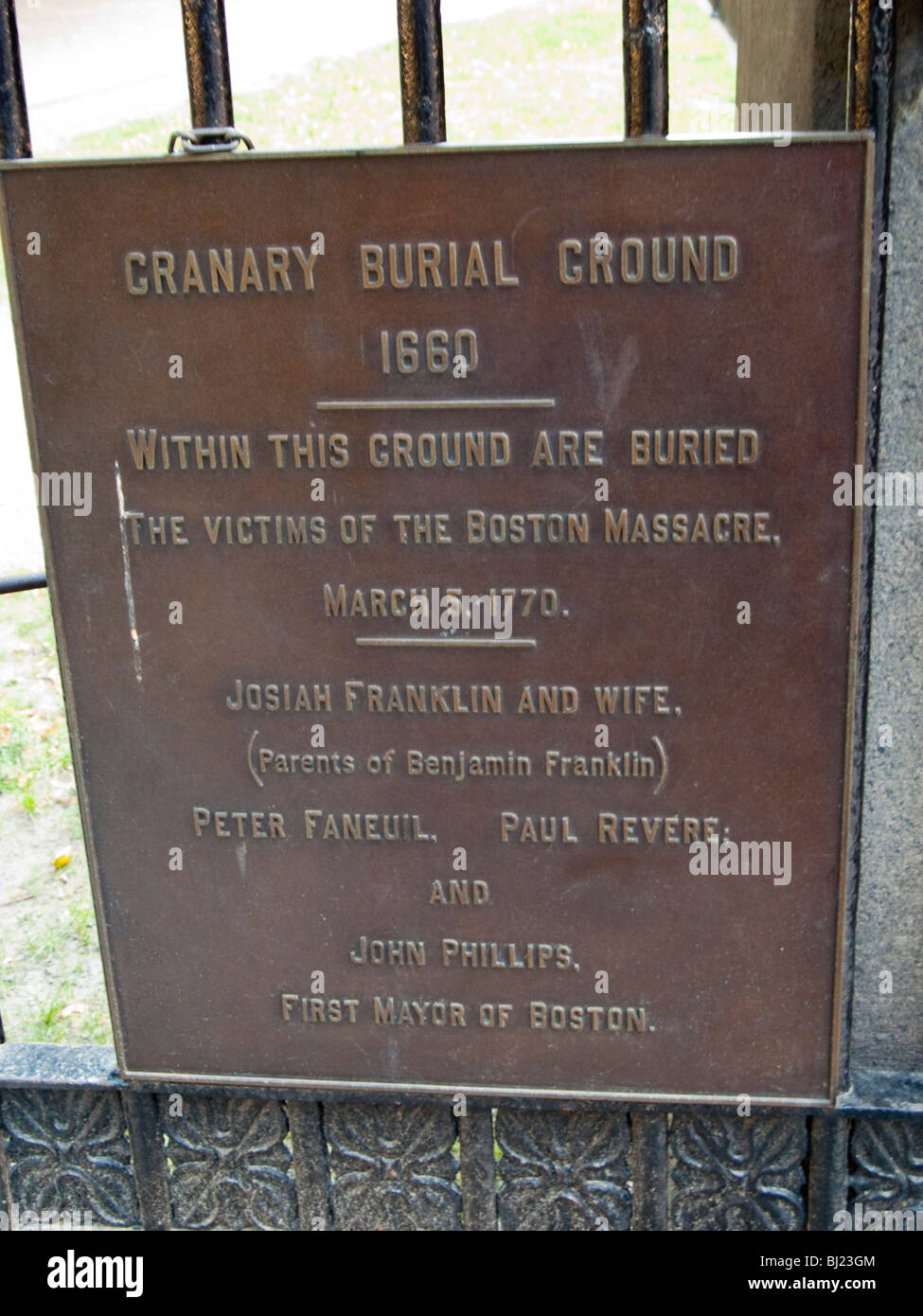 Entrance to the Granary Burial Ground in Boston Massachusetts USA Stock Photo - Alamy