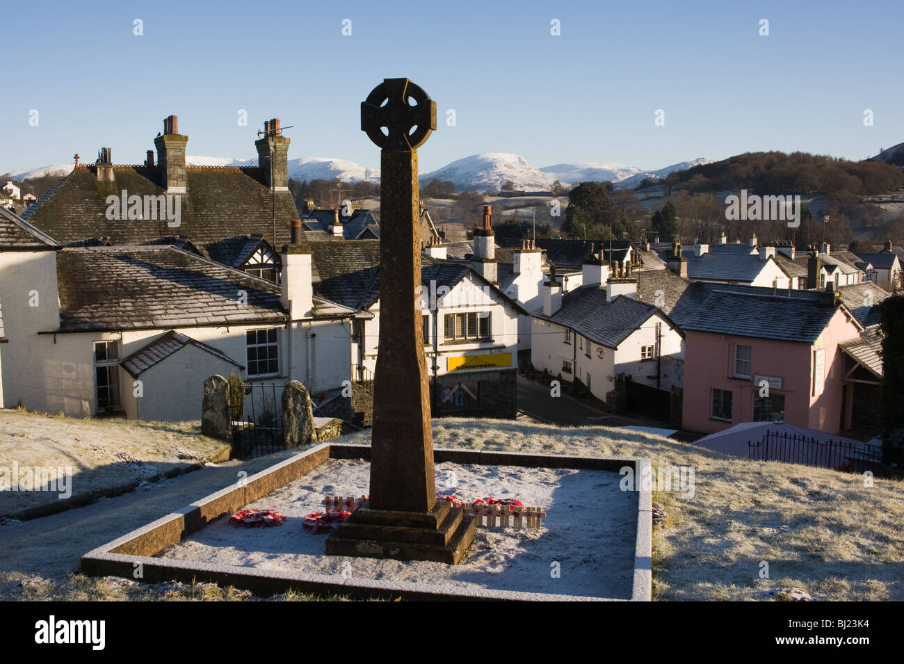 The Great War Memorial Overlooking Hawkshead Village on a Clear Winter ...