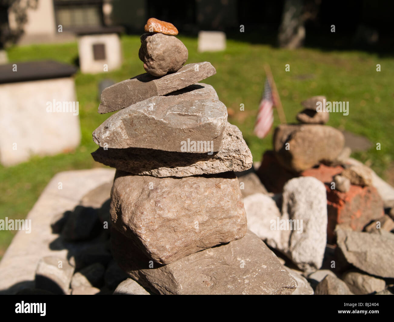 Stones piled on top of a tombstone in the Granary Burial Ground, part ...