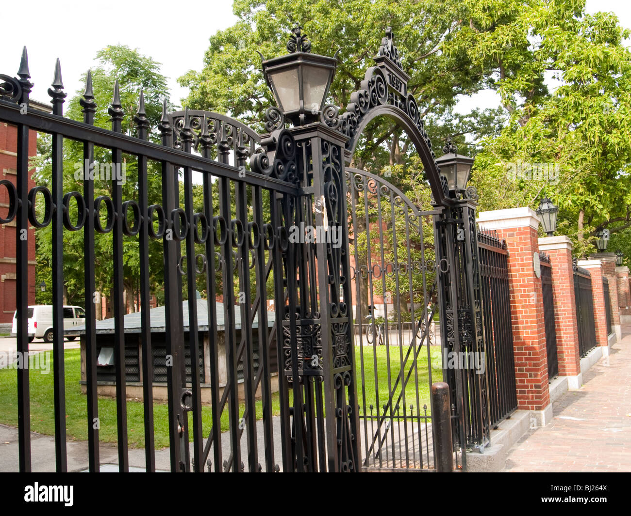 Black iron gates on the Campus of Harvard University, Cambridge ...