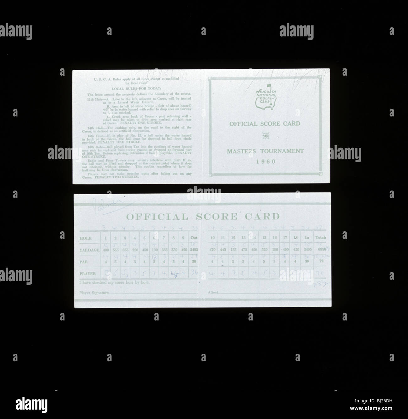 Scorecard for US Masters Tournament, 1960. Artist: Unknown Stock Photo ...