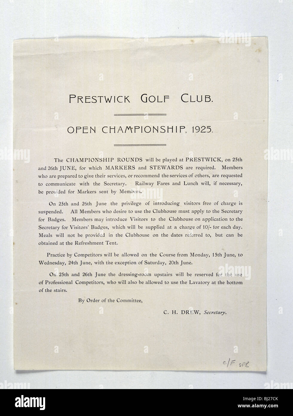 Members rules for Open Championship, Prestwick, 1925. Artist: Unknown ...