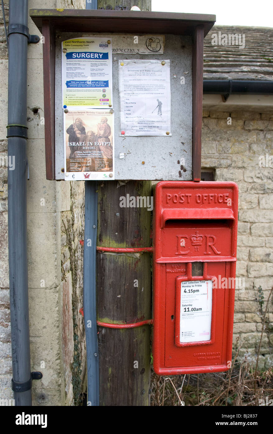 Community noticeboard and postbox in Northamptonshire village, England ...