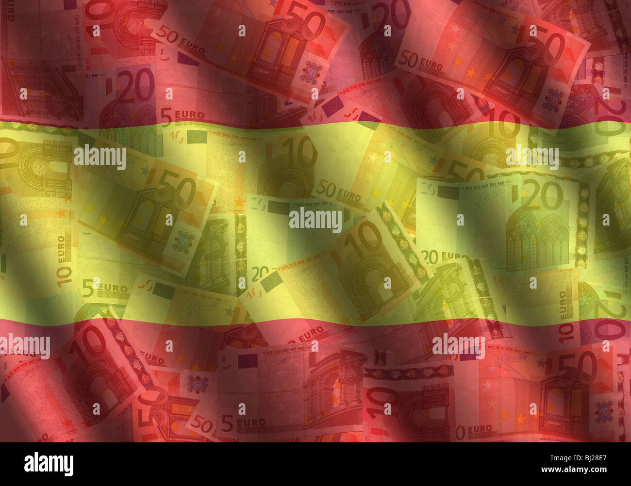 rippled Euros and Spanish flag background illustration Stock Photo - Alamy