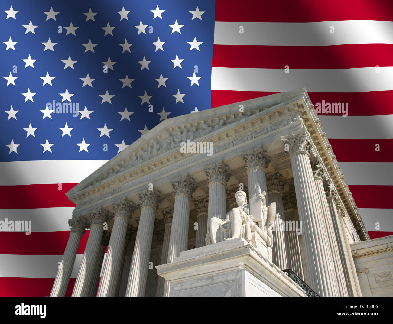 Supreme Court Washington DC with rippled American flag illustration ...