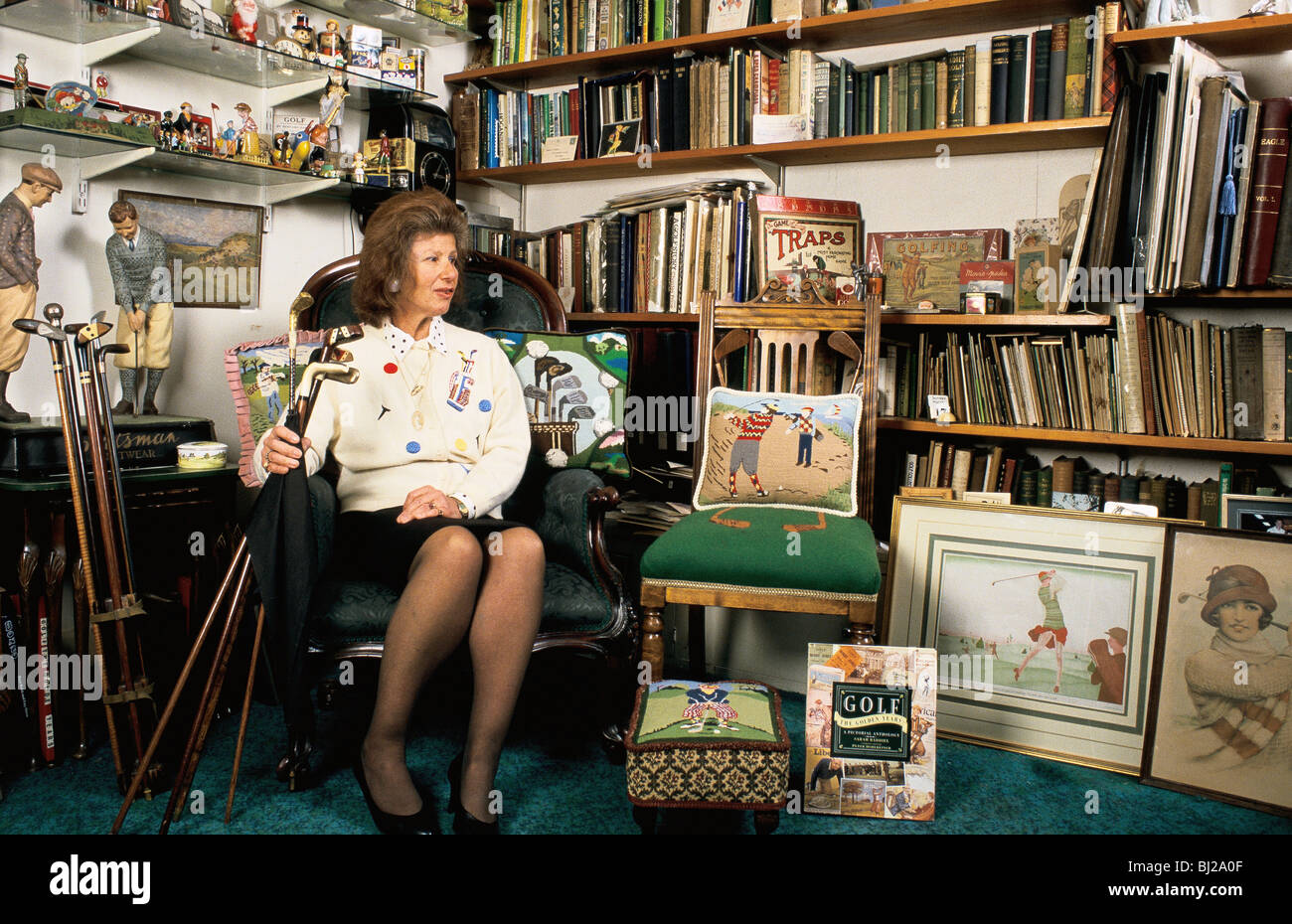 Author Sarah Fabian Baddiel, with some of her collection of golfiana ...