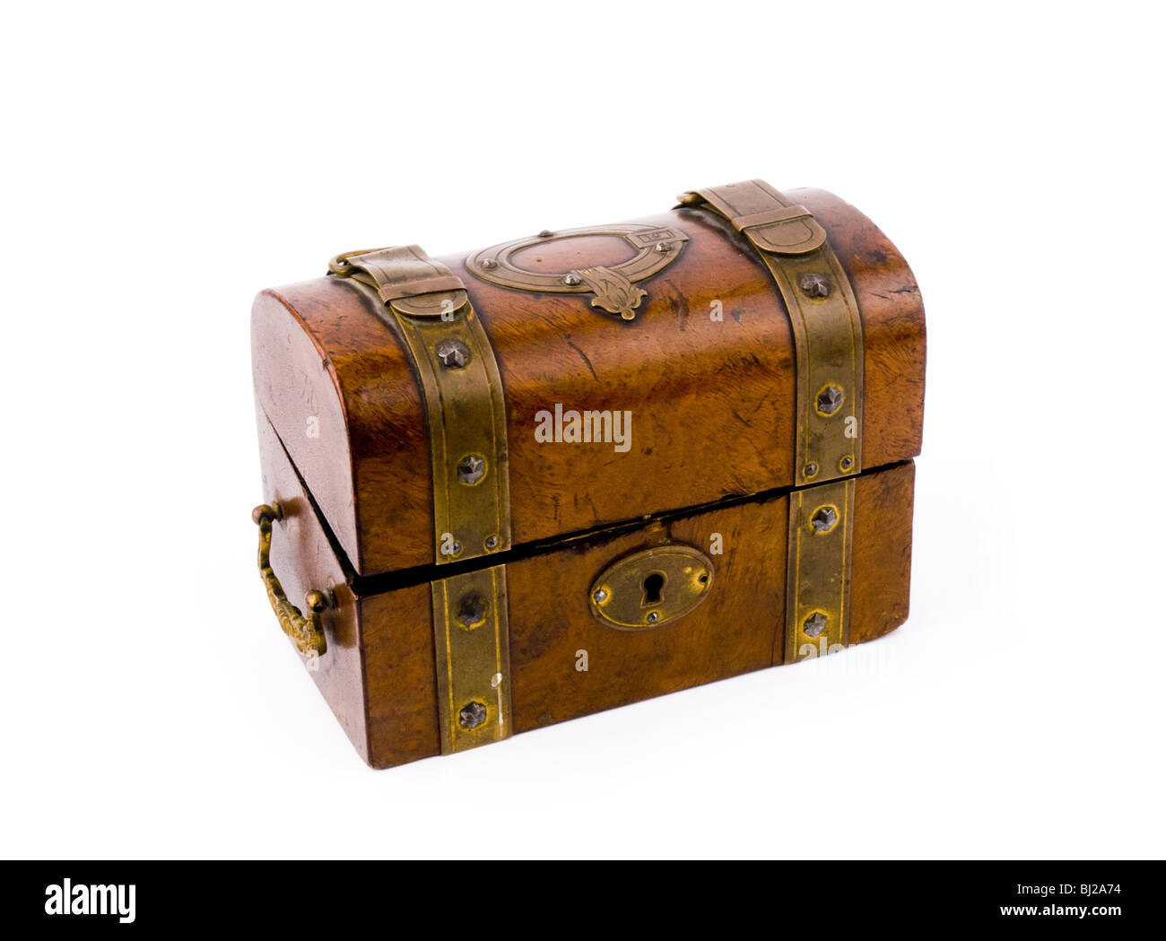 Old-fashioned wooden chest on white background Stock Photo - Alamy