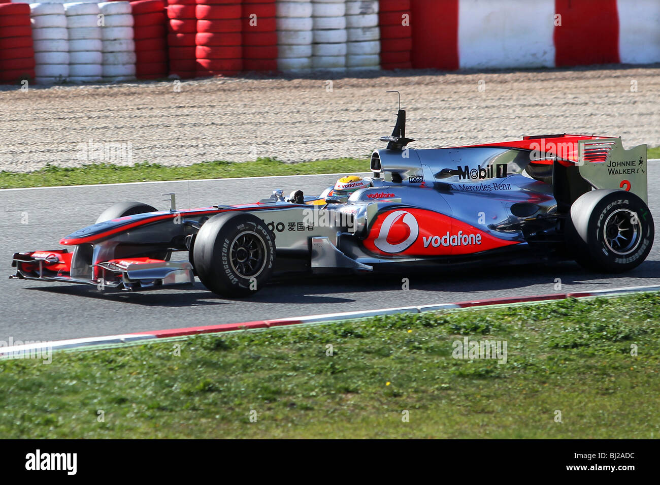 Lewis Hamilton driving the 2010 McLaren Mercedes Formula One car in ...
