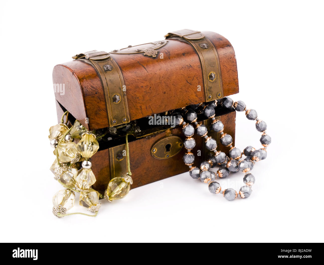 Old-fashioned wooden chest on white background Stock Photo - Alamy