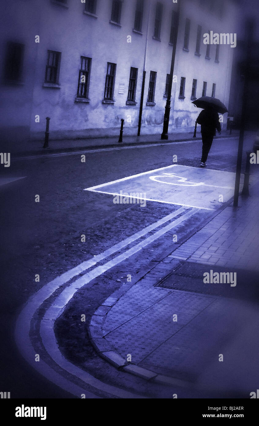 Lonely Man Walking In Rain