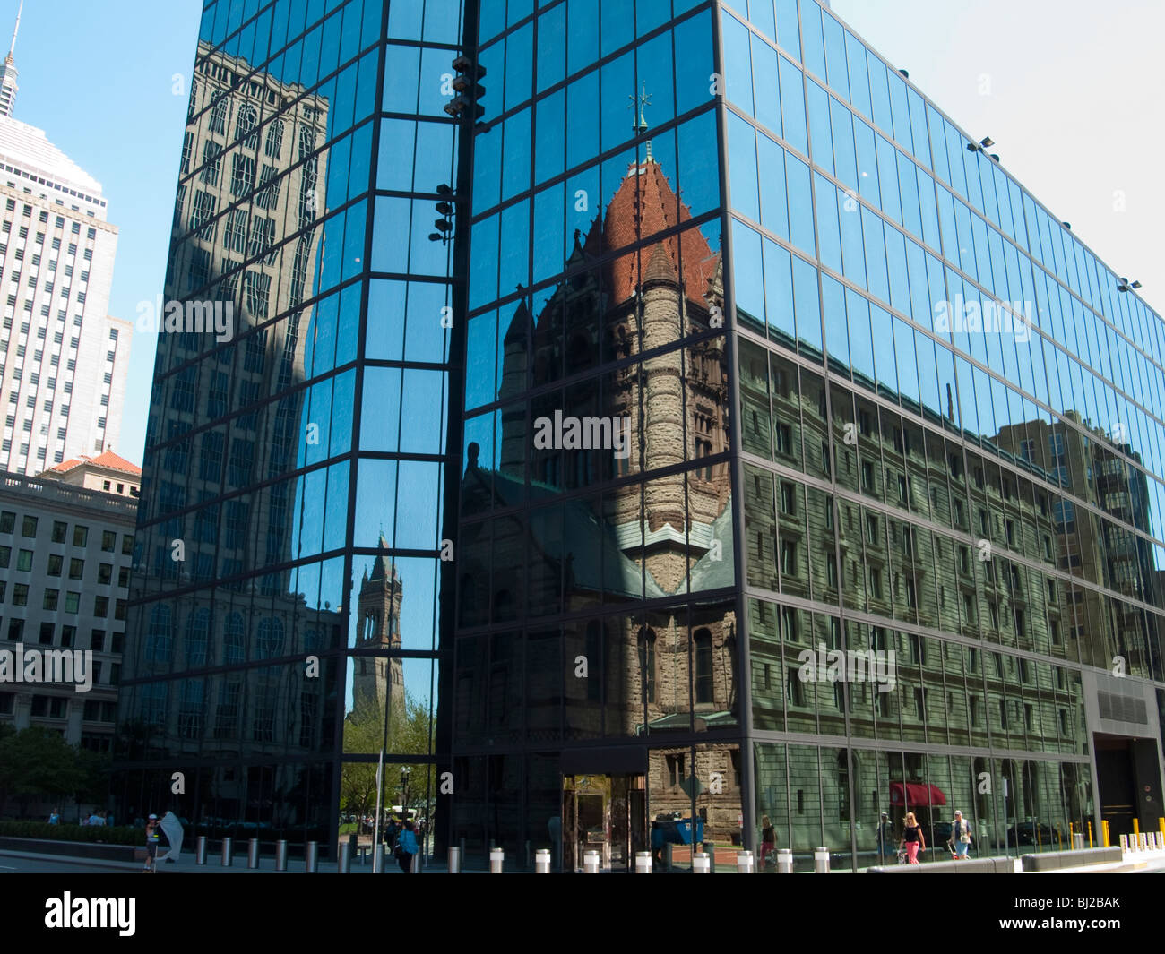 Trinity Church reflected in the glass of the John Hancock Tower, Copley ...