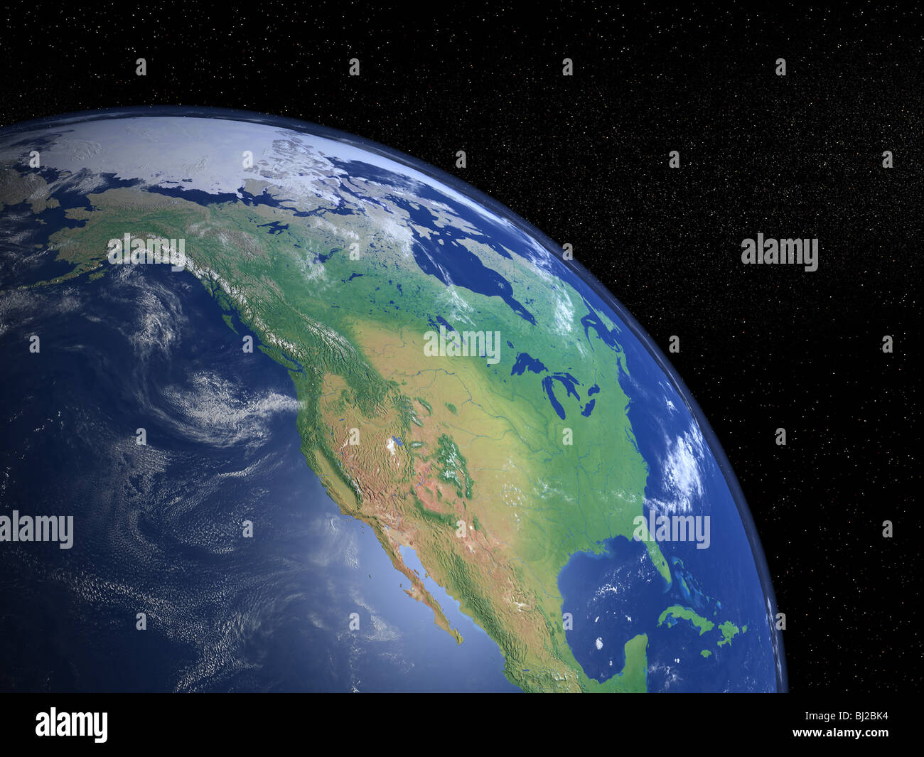 Photorealistic rendering of the Planet Earth focusing on North America ...