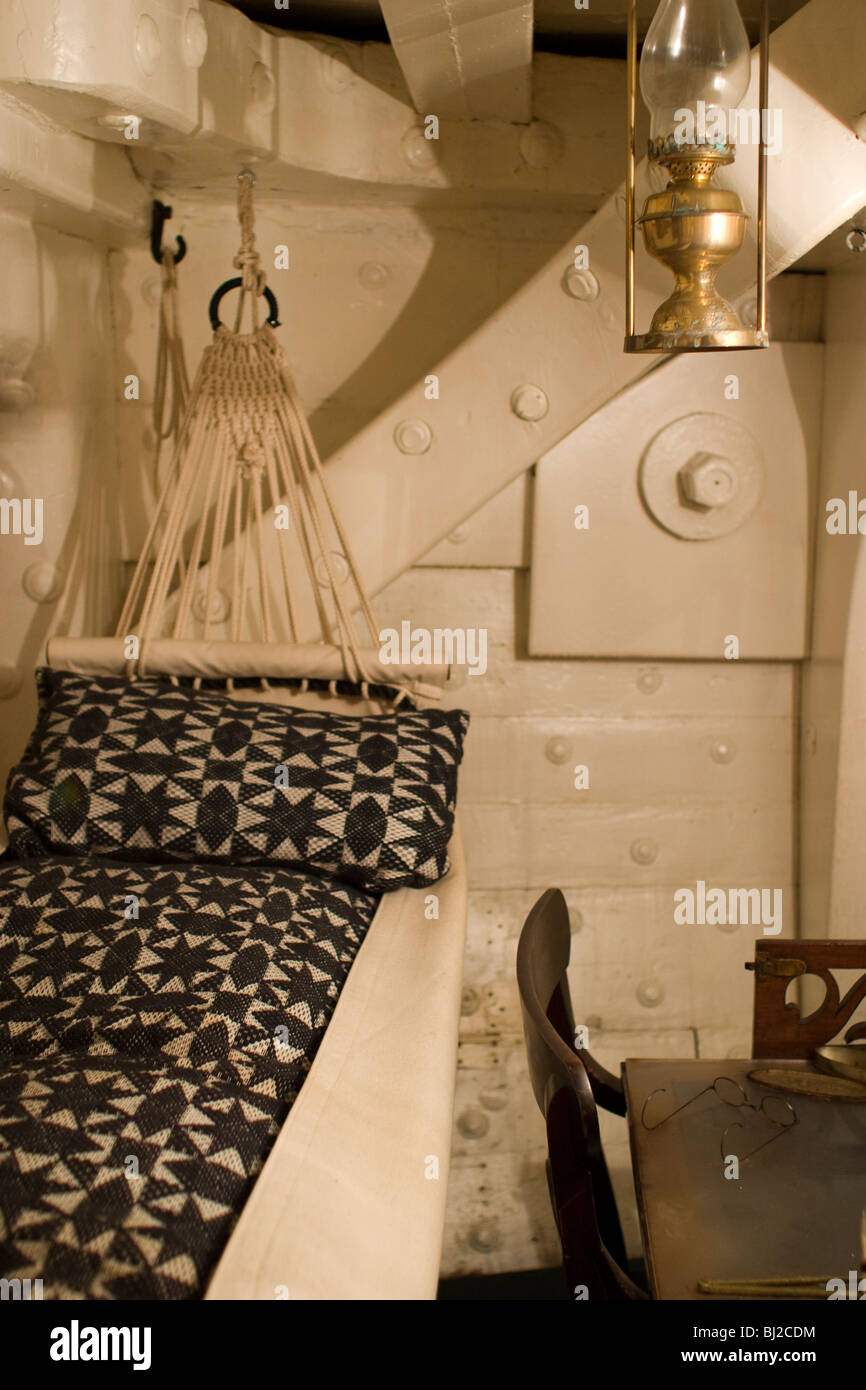 Interior photo shows close quarters of USS Constitution in Charlestown ...