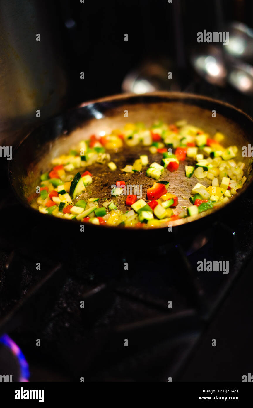 Fresh vegetables cooking in a pan in a restaurant Stock Photo - Alamy