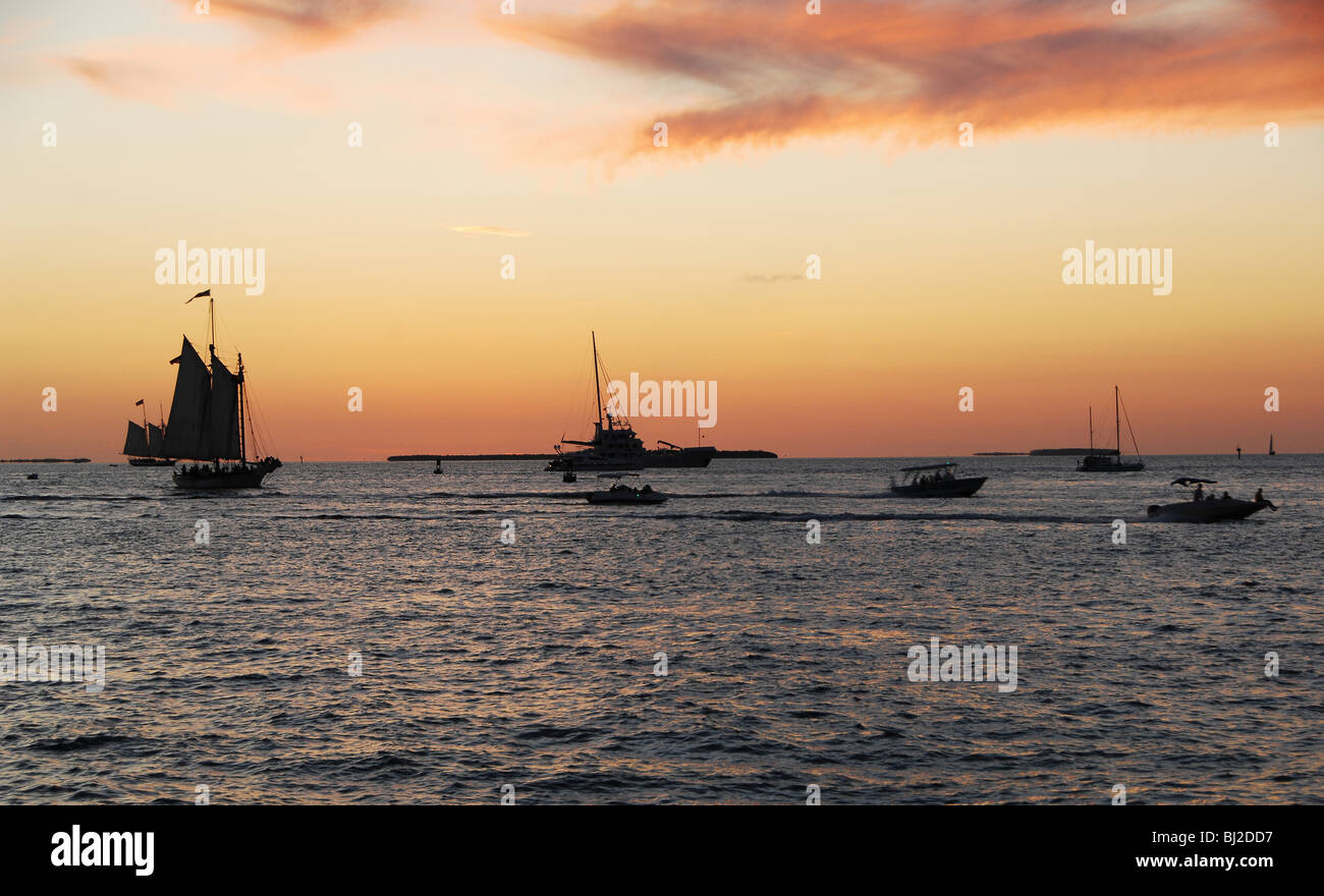 Orange Sunset Key West , Florida , USA , Ship , boat Stock Photo - Alamy