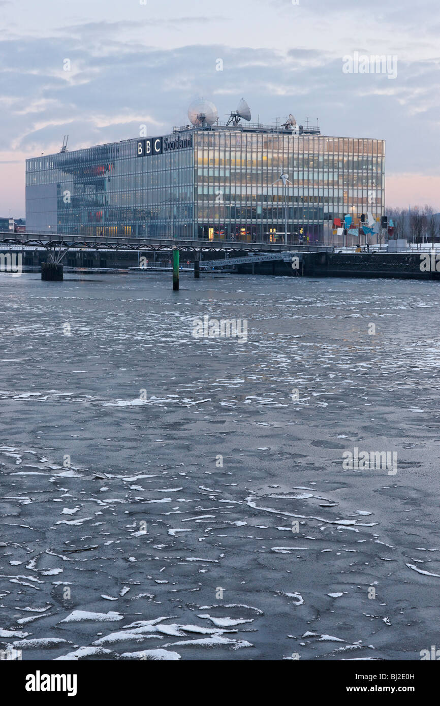 The BBC Scotland Headquarters on Pacific Quay and the frozen River ...