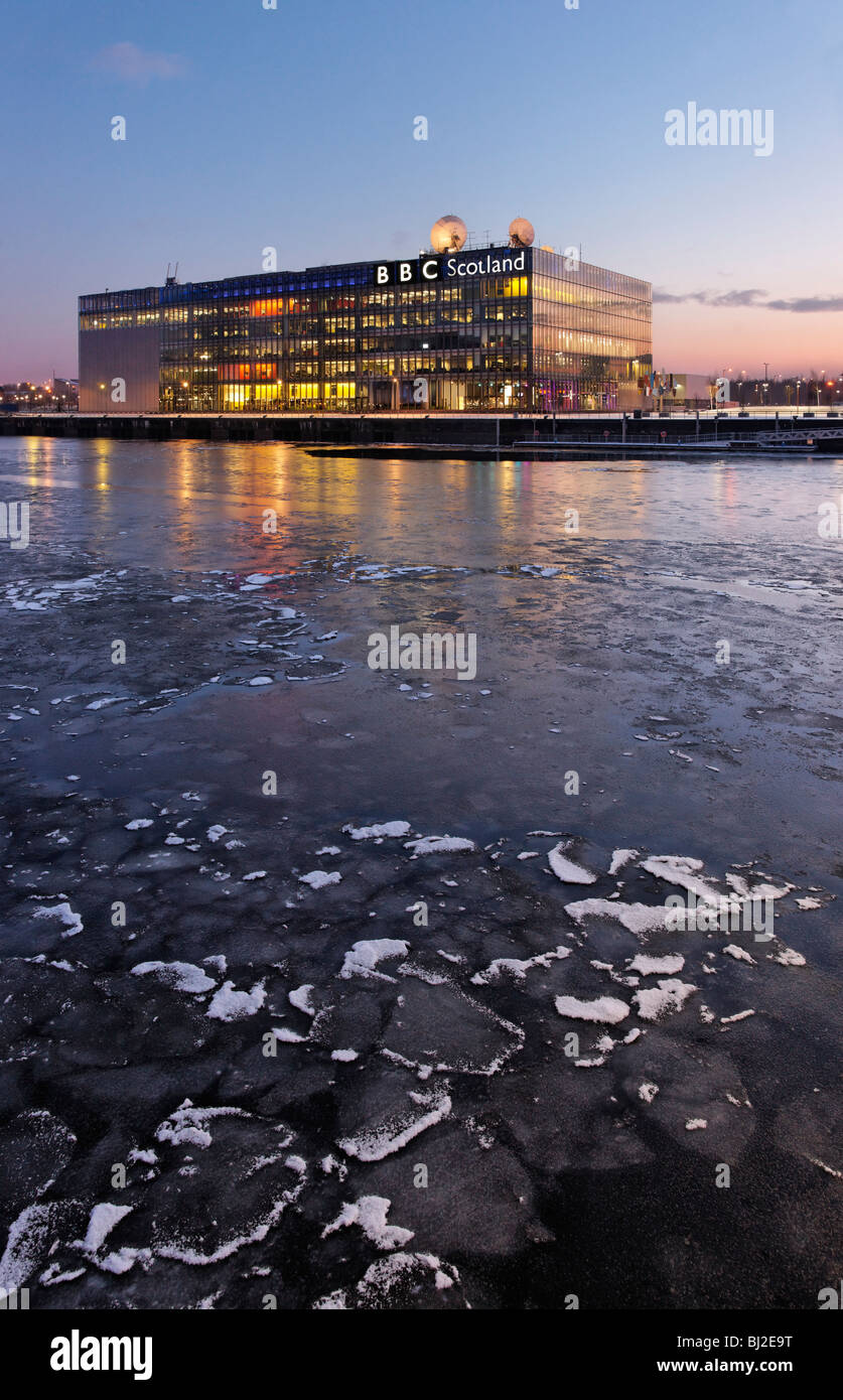 The BBC Scotland Headquarters on Pacific Quay and the frozen River ...