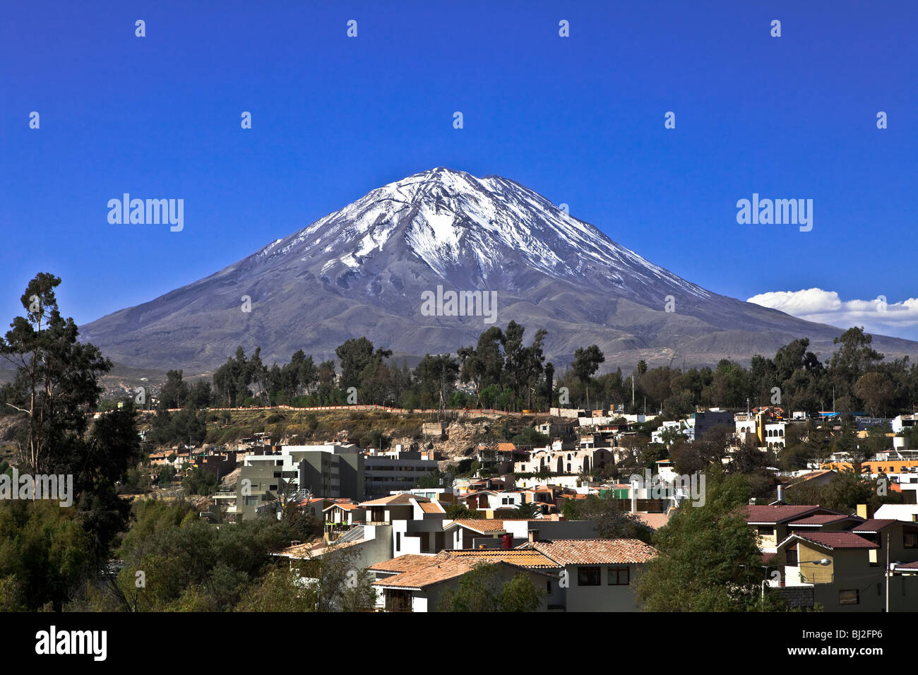 View of the Misti volcano from a street of Arequipa, The White City ...