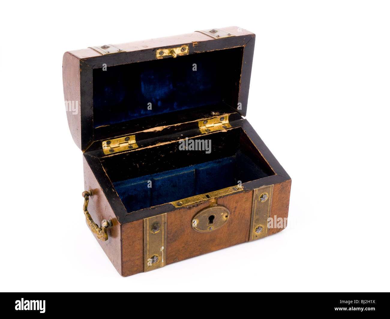 Old-fashioned wooden chest on white background Stock Photo - Alamy