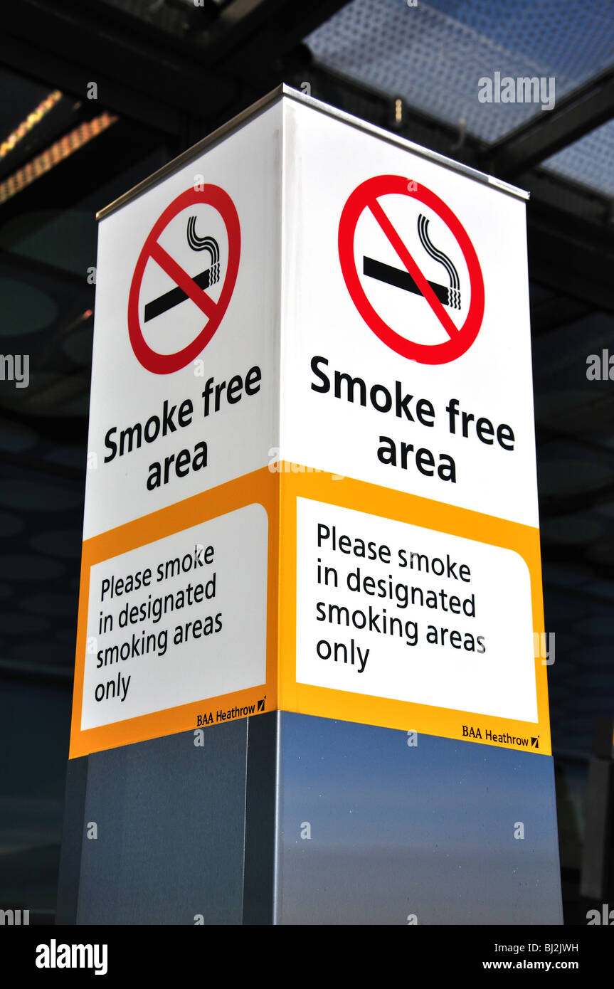 Smoke Free Zone sign, Heathrow Terminal 4, Hounslow, Middlesex, Greater ...