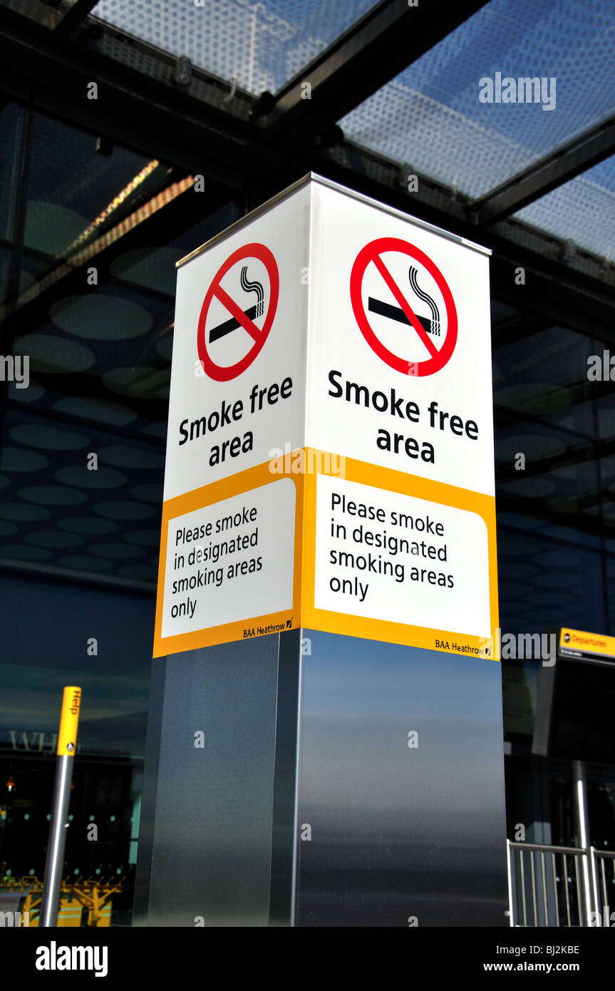 Smoke Free Zone sign, Heathrow Terminal 4, Hounslow, Middlesex, Greater ...