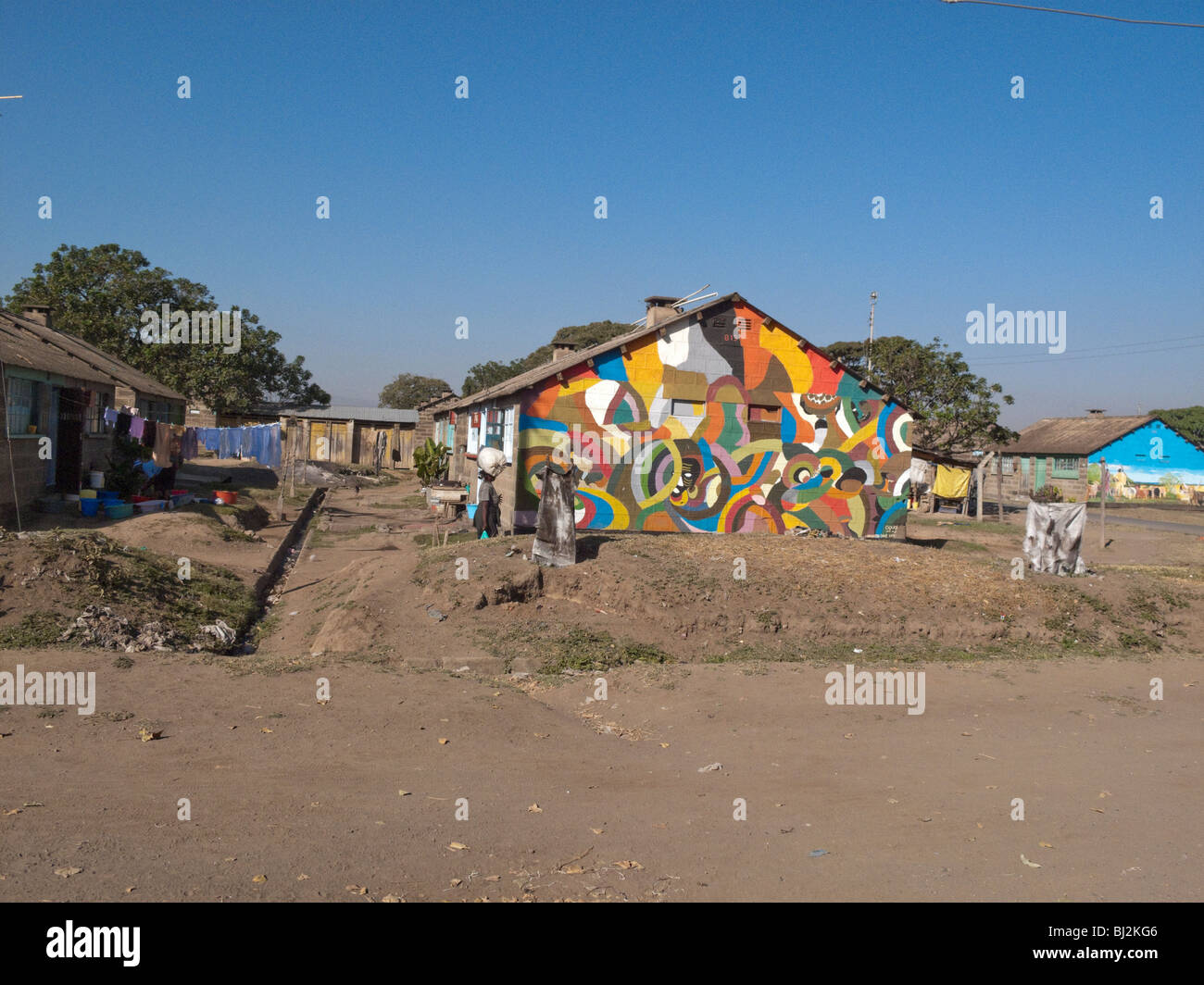 Painted house in a Kenyan village, Rift Valley, Africa Stock Photo - Alamy