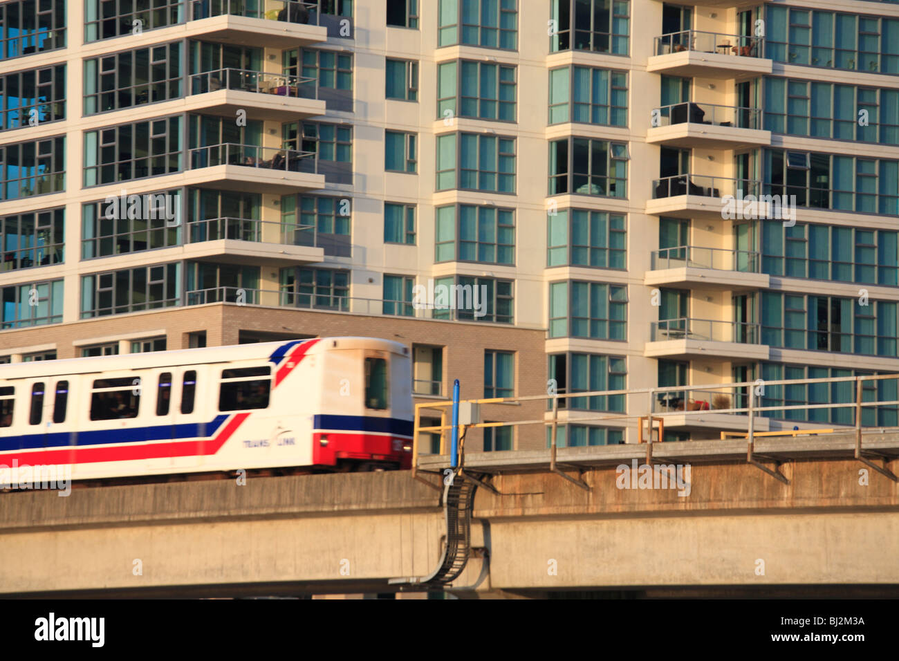 Skytrain light rapid transit with hi rises, False Creek, Vancouver ...