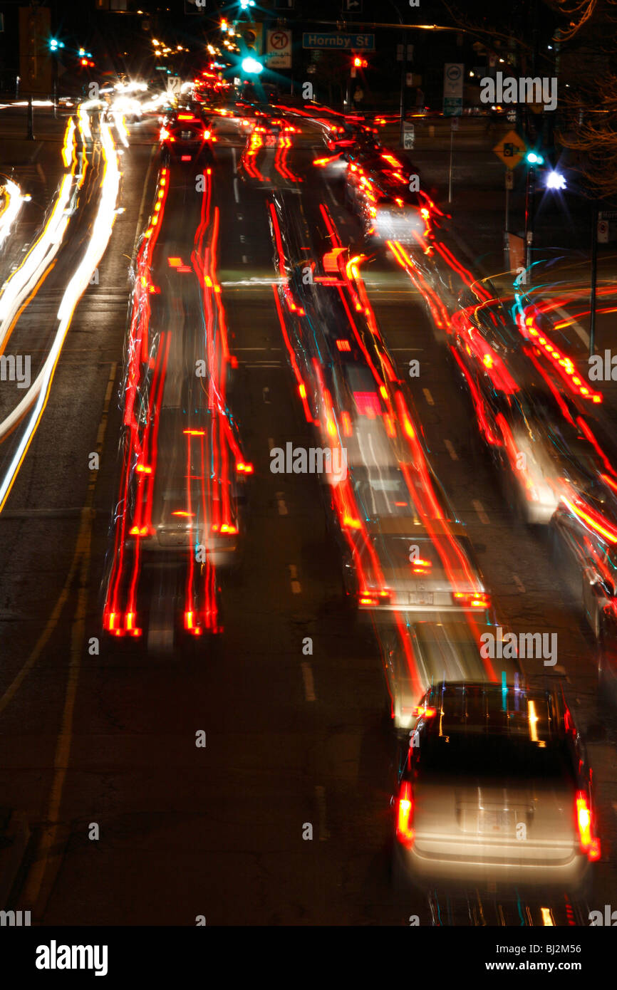 Long exposure of traffic at night in downtown Vancouver, British ...