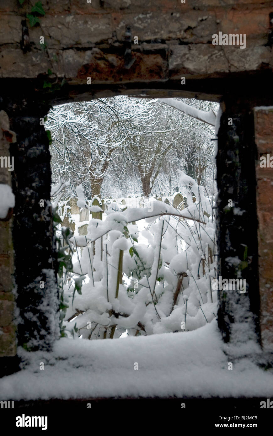inside of decayed house covered in snow Stock Photo - Alamy